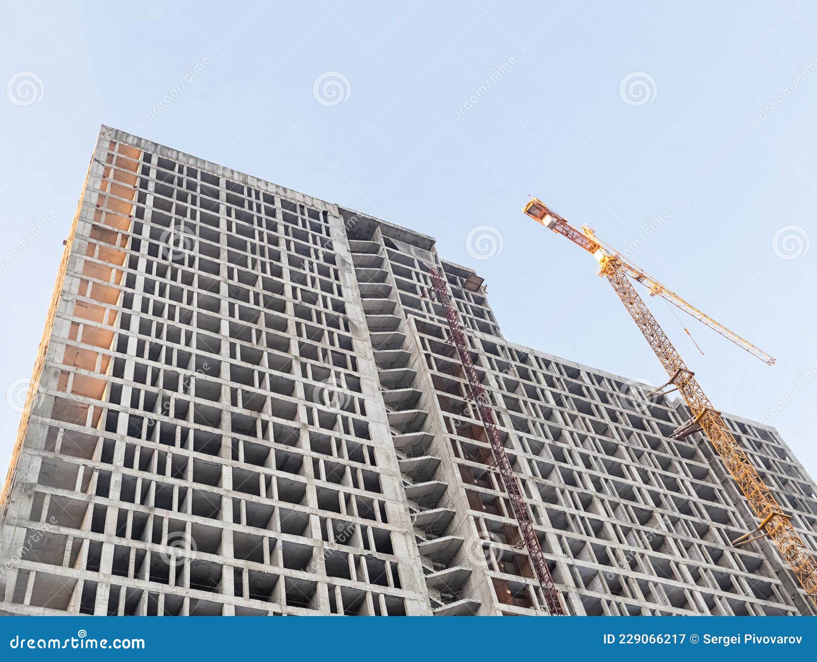 High Building Start of Construction of Apartments Bottom Up View Stock ...