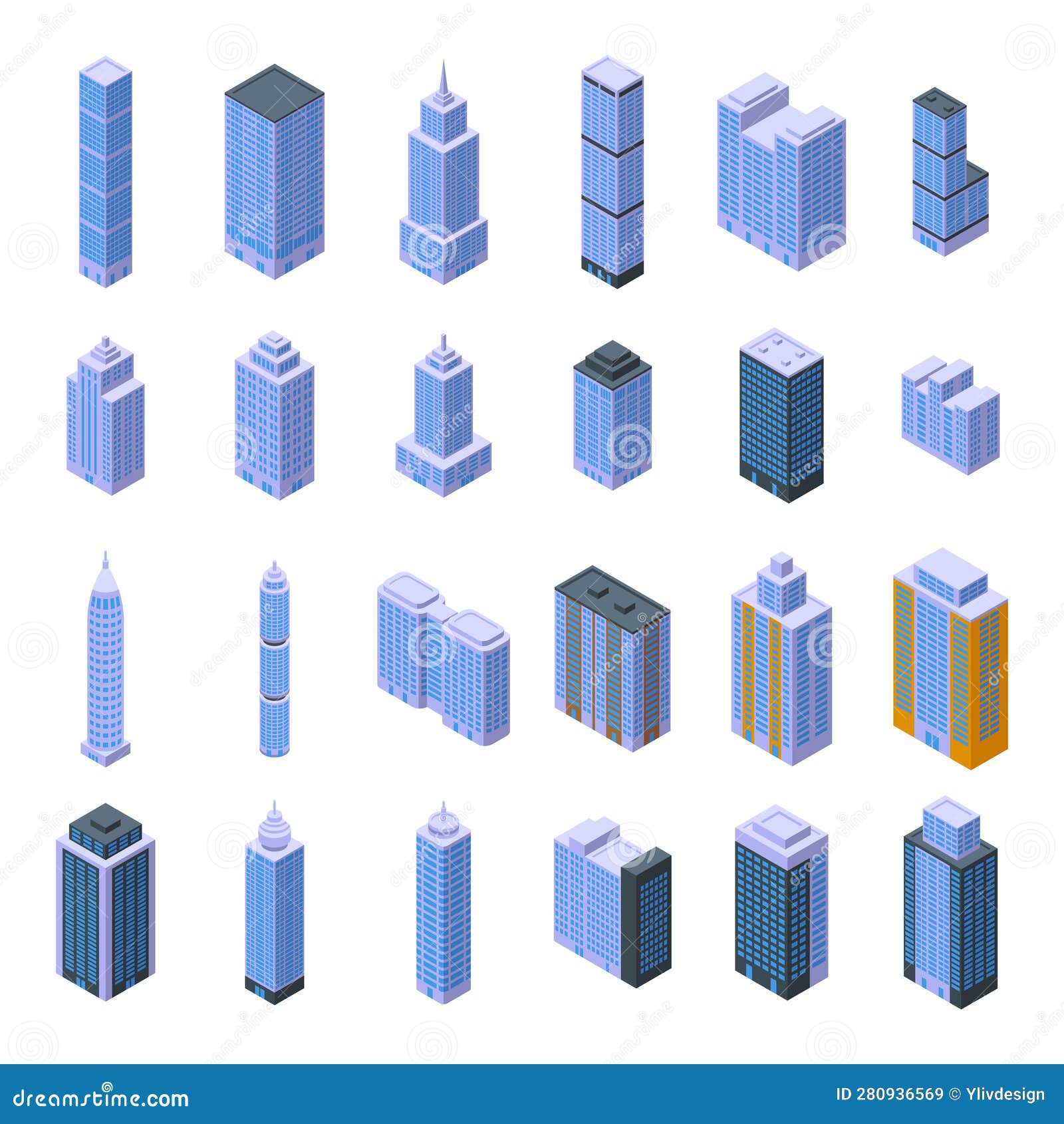 High Buildings Icons Set Isometric Vector. Office Plan Stock Vector ...