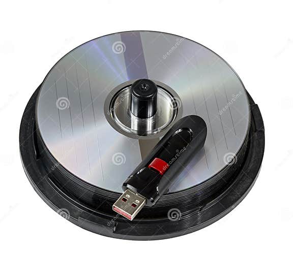 High-Capacity USB Flash Drive on Stack of CD Discs Stock Photo - Image ...