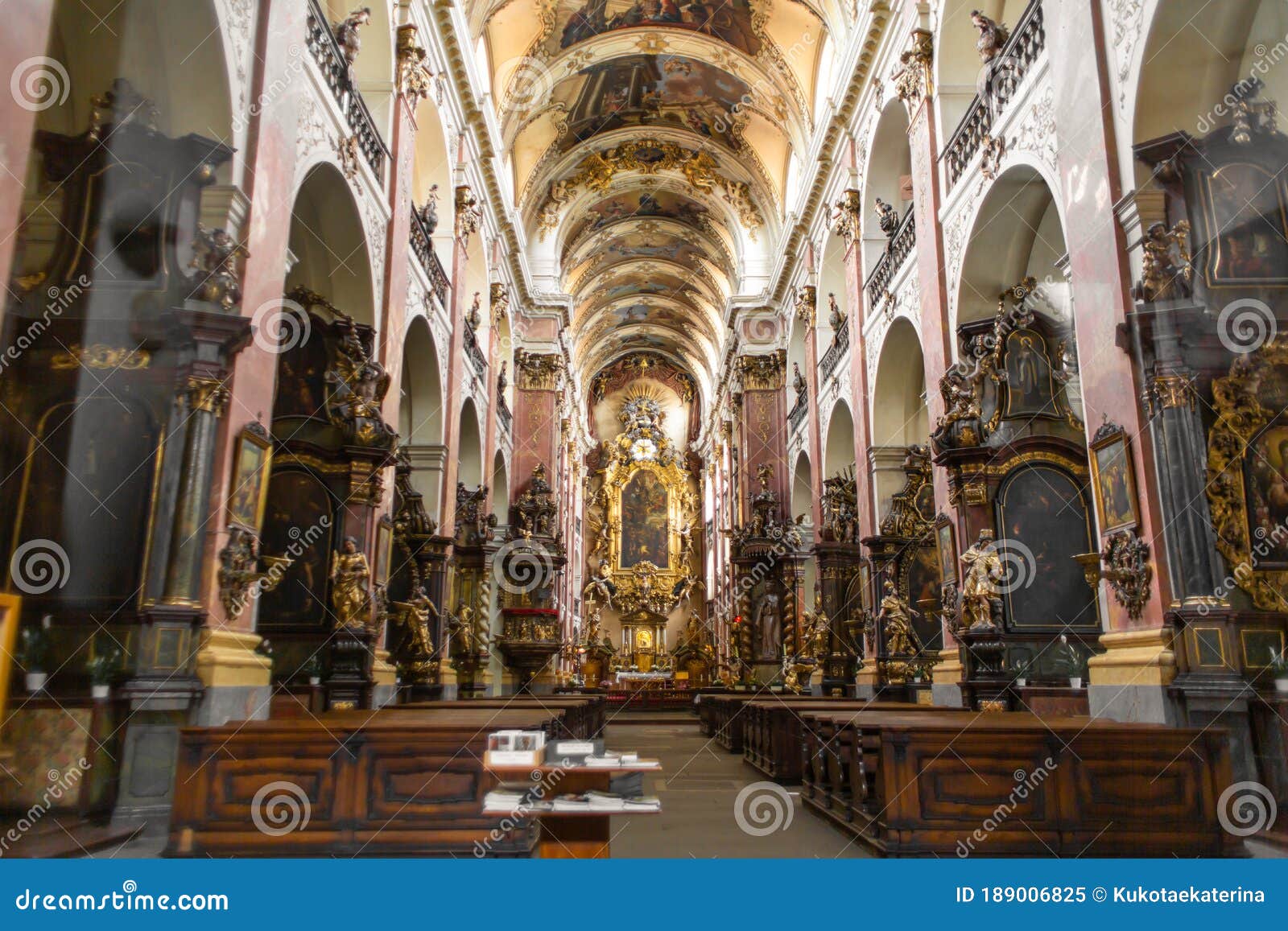 High Ceiling Catholic Church Interior Stock Image - Image of aisle ...