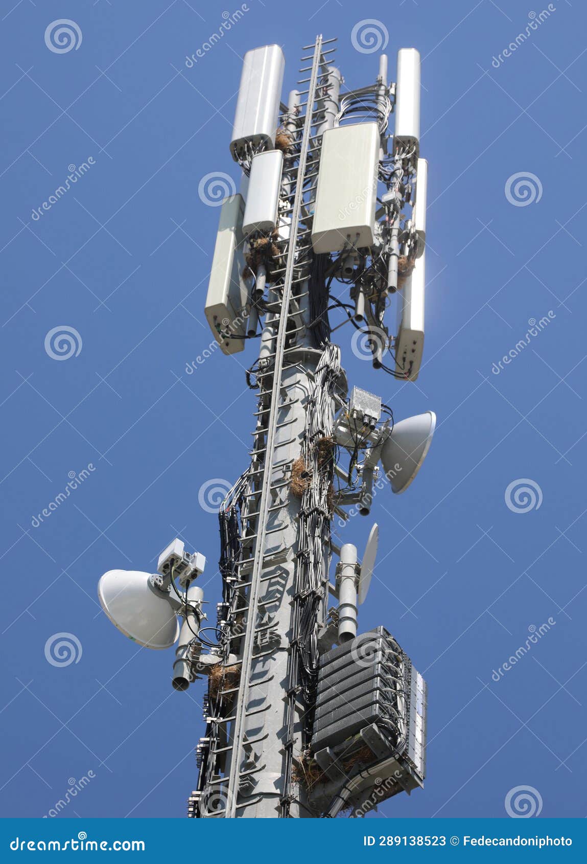 High Cell Tower with Antennas and Repeater of Mobile Telecommunication ...