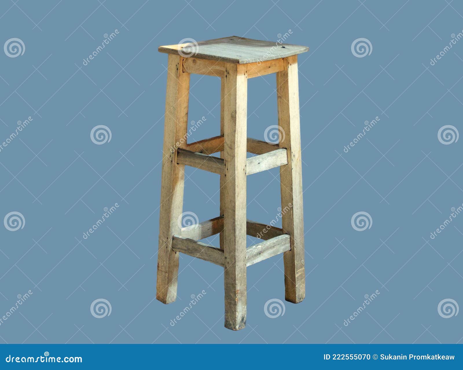 High Chair without Backrest Made of Wood on a Light Gray Background ...