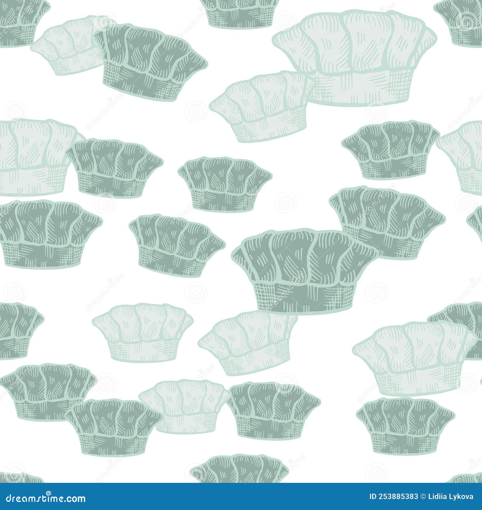 High Chef Hat Engraved Seamless Pattern. Kitchen Traditional Element in ...