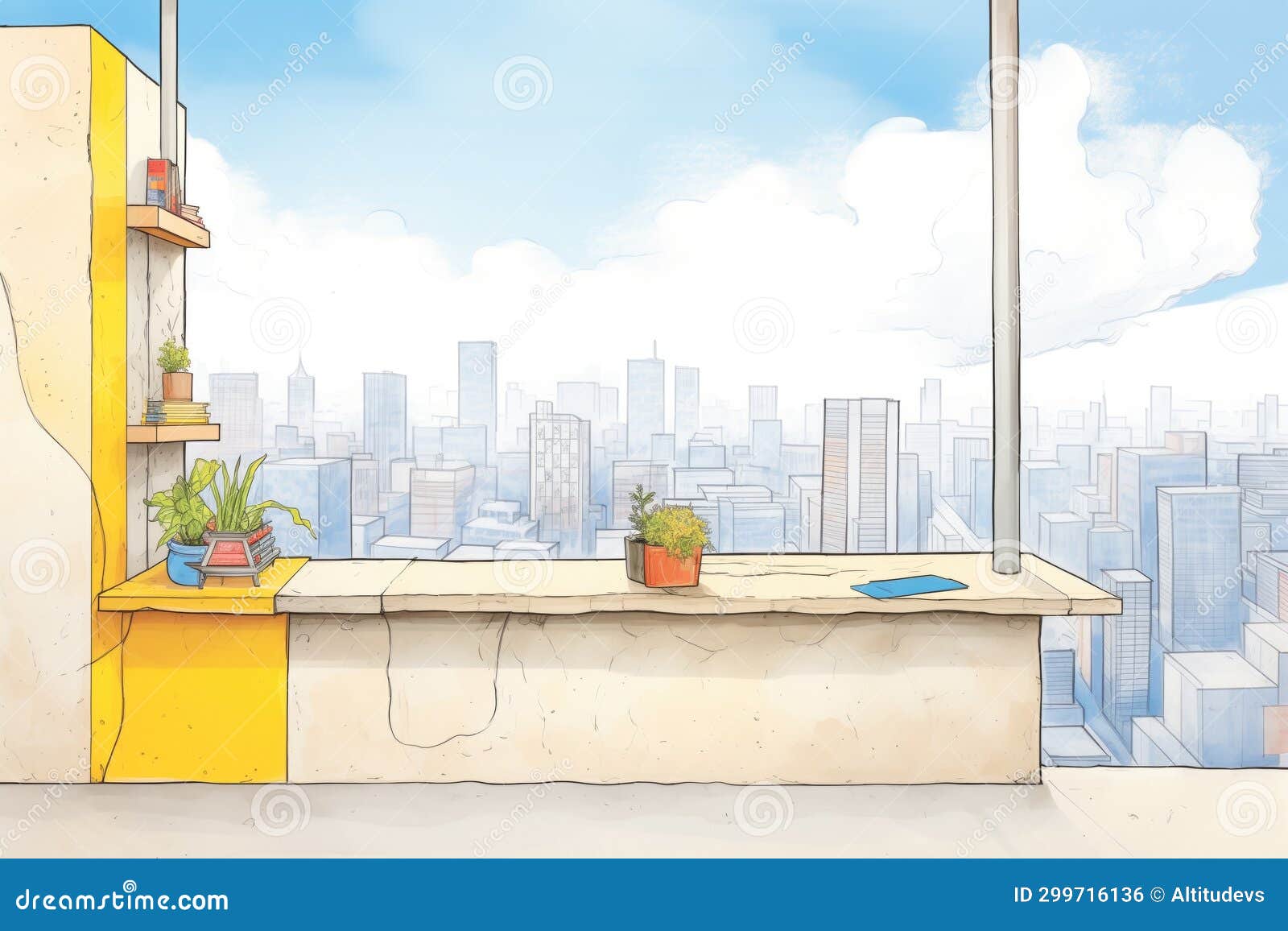 High Concrete Ledge with Cityscape View in the Background Stock Photo ...