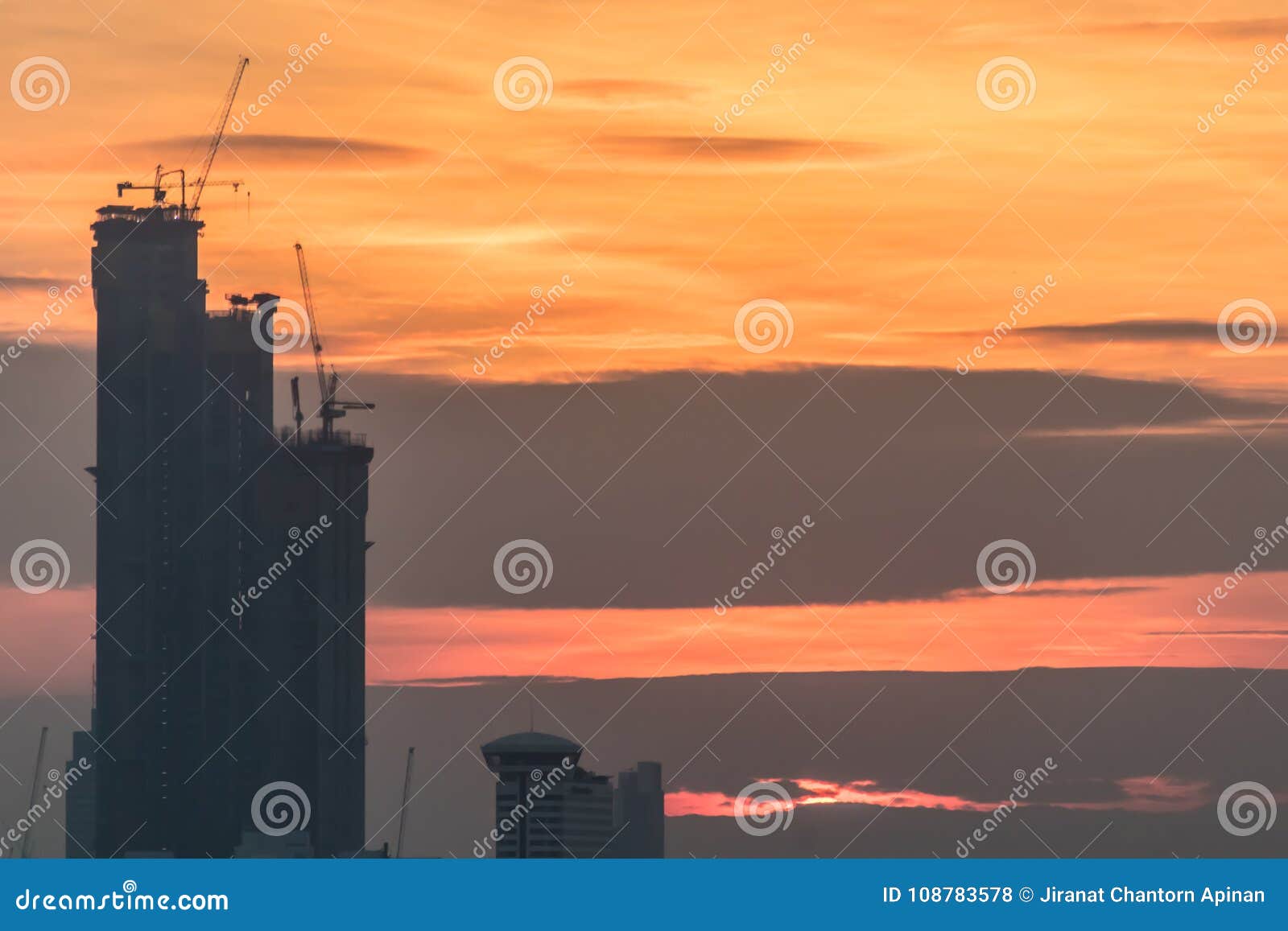 High Construction Building with Large Cloudy and Sun Light Effect Stock ...