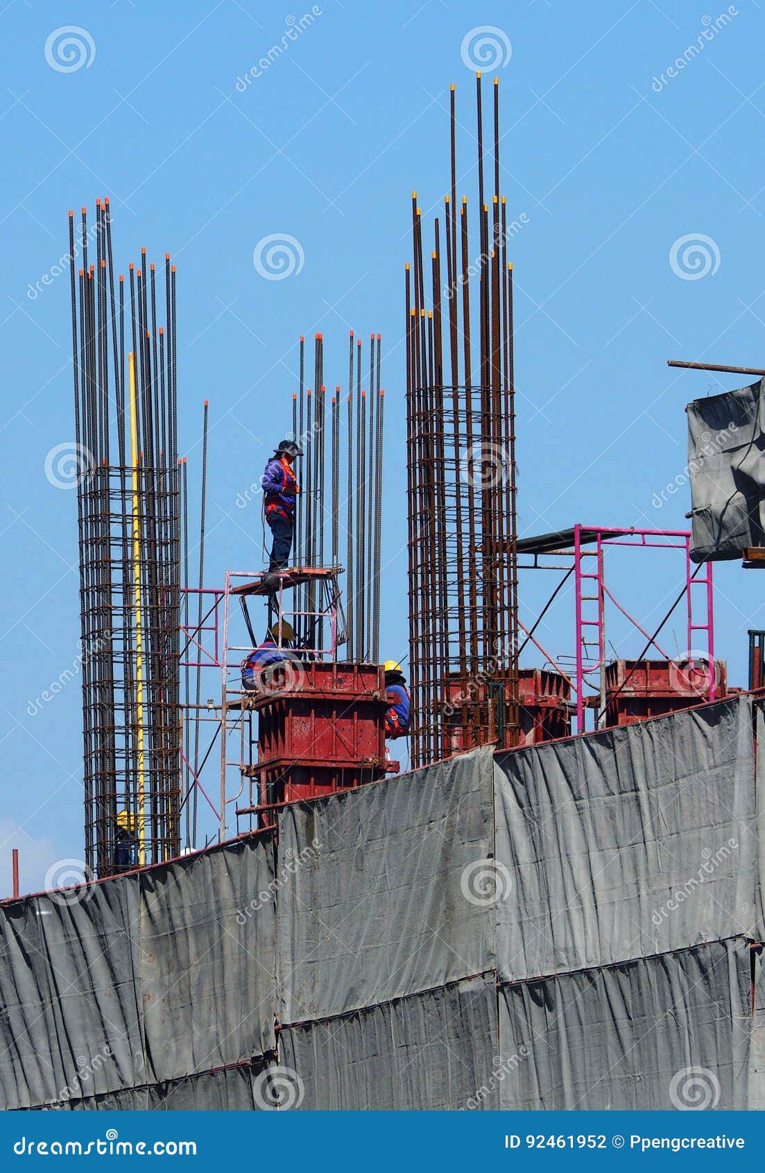 High Construction Site and Labors Working. Stock Photo - Image of labor ...