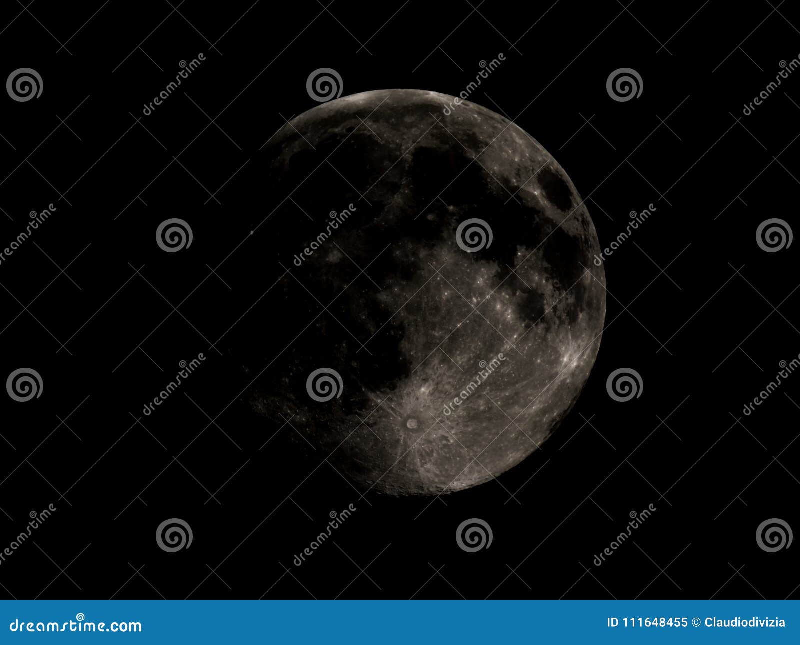 High Contrast Full Moon Seen with Telescope Stock Image - Image of high ...