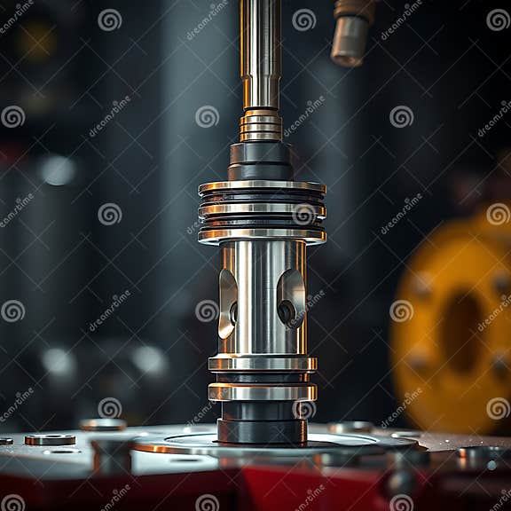 A High Contrast Image of a Hydraulic Piston Being Assembled with ...