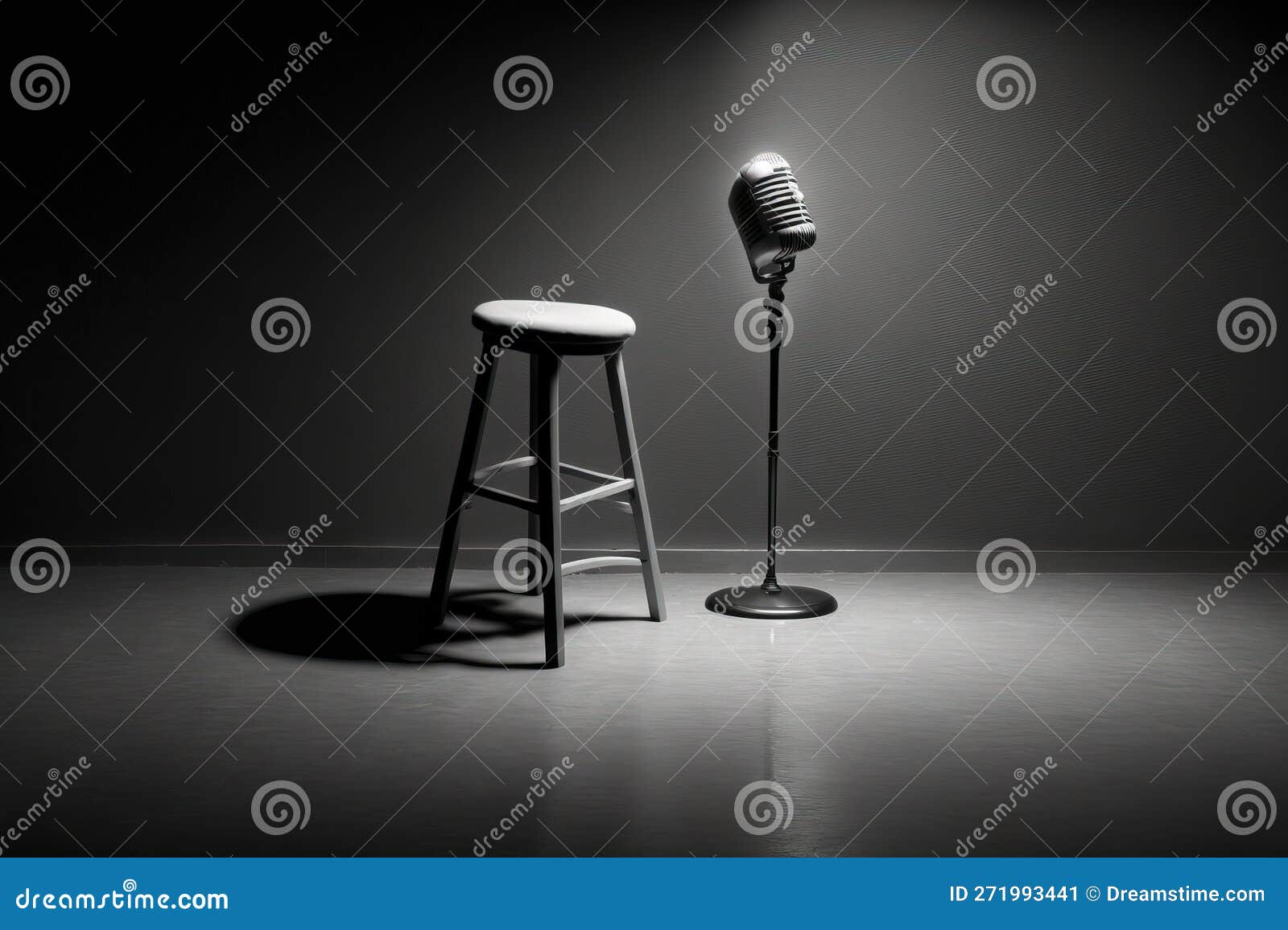 High Contrast Image of a Stand Up Comedy Stage with a Microphone and a ...