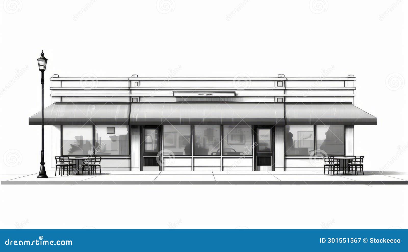High-contrast Realism: 2d Front Elevation of a Post-war Restaurant ...