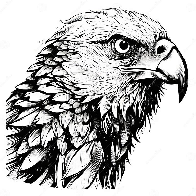 High-contrast Realism: Tattoo Eagle Head Vector with Exploratory Line ...