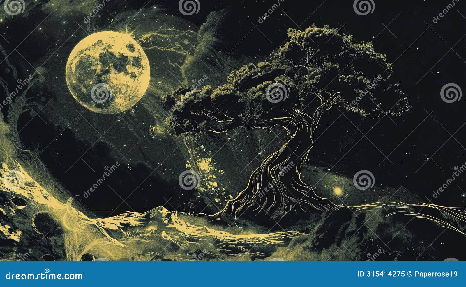 High Contrast Single Color Graphic Design of Space Tree Stock ...