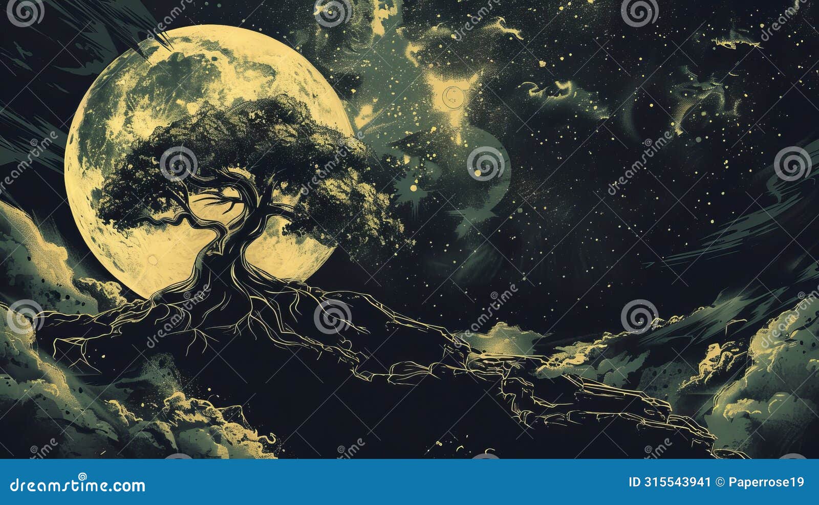 High Contrast Single Color Graphic Design of Space Tree Stock ...