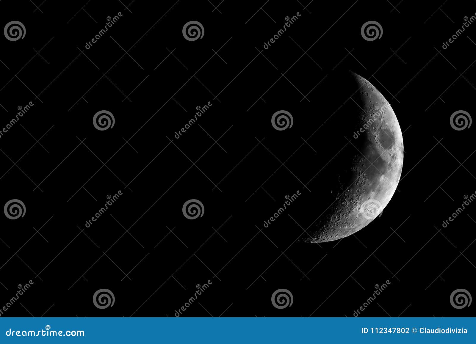 High Contrast Waxing Crescent Moon Seen with Telescope Stock Photo ...