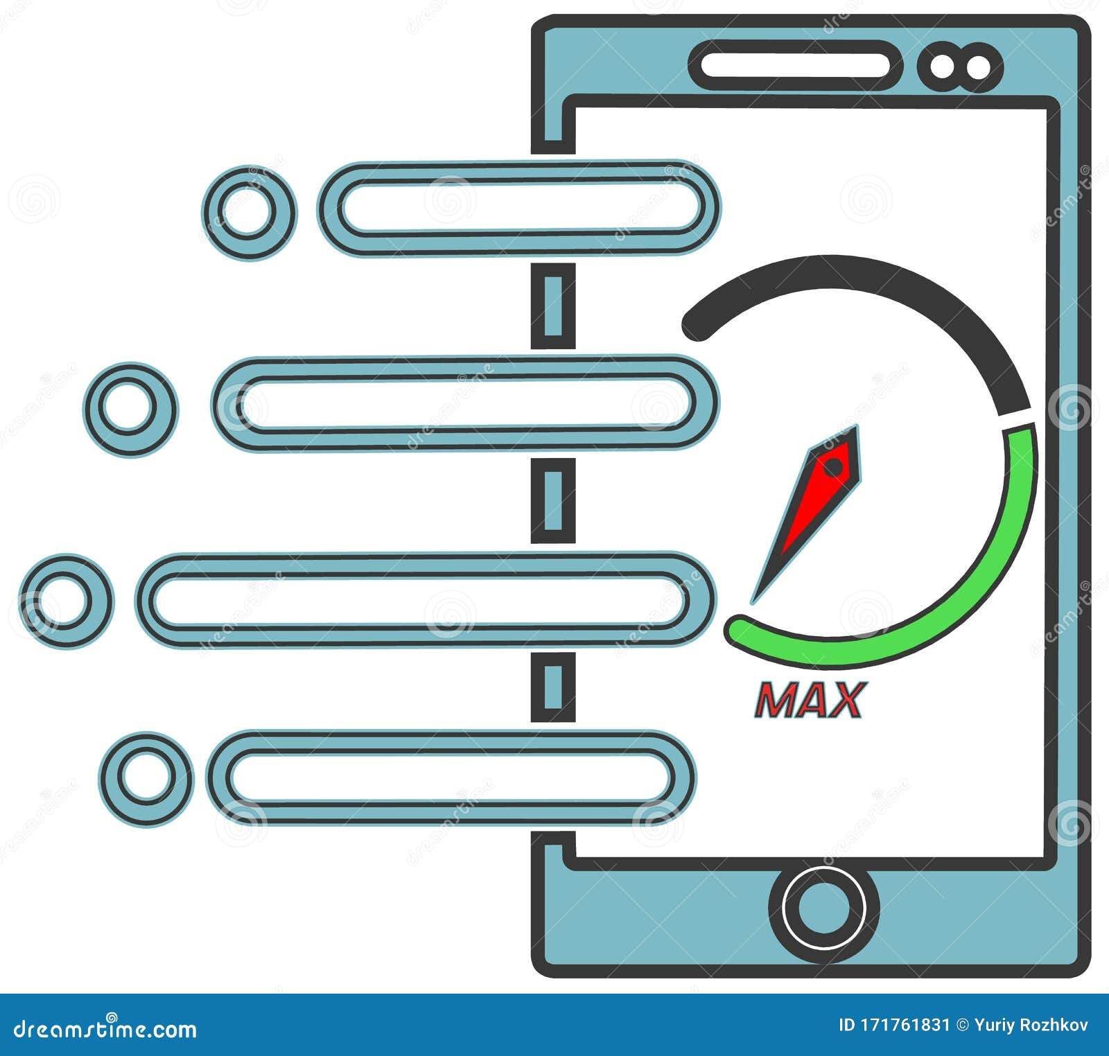 High Data Rate Concept. Modern Smartphone and Speed Arrow on the Screen ...