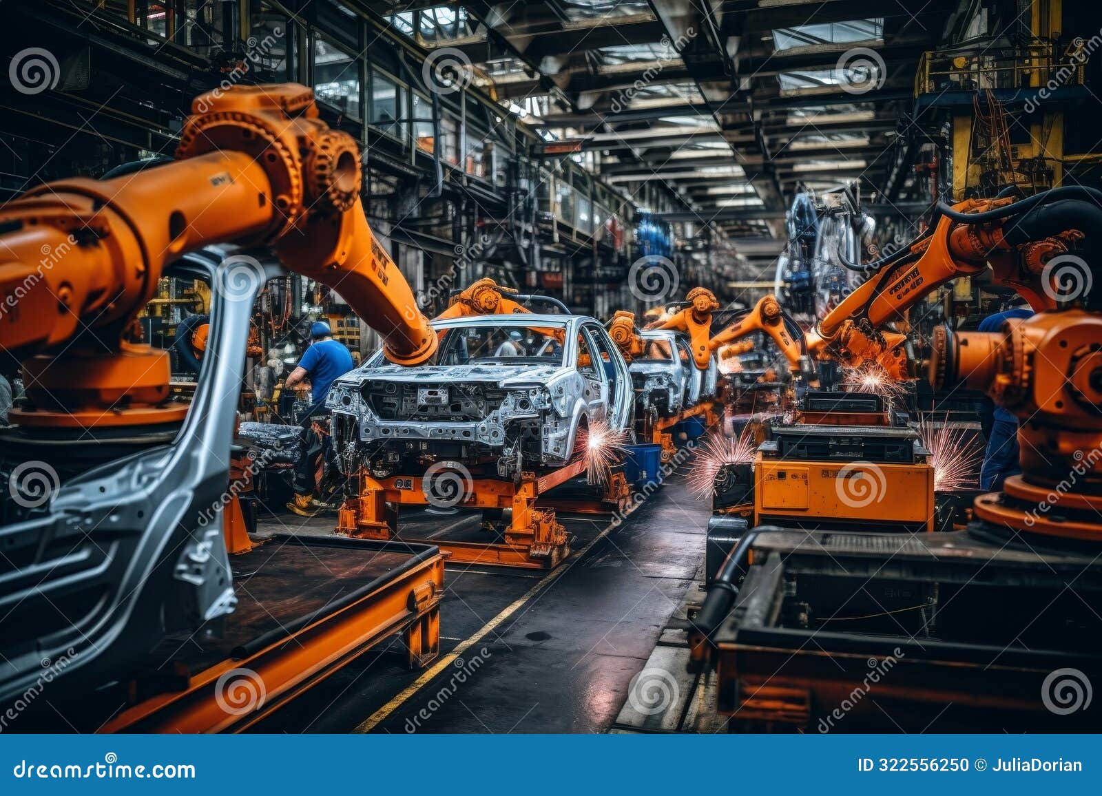 High Def Image Ai Controlled Robotic Assembly Line from Engineer S View ...