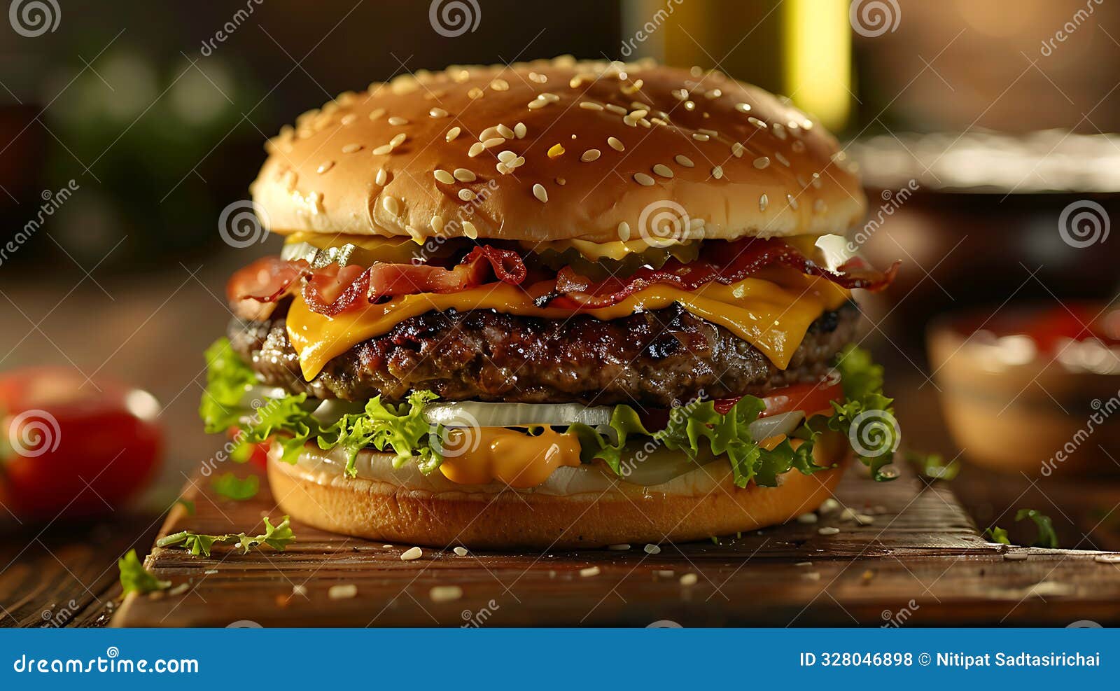 High-definition Capture of a Gourmet Burger, Layers Visible, Melting ...