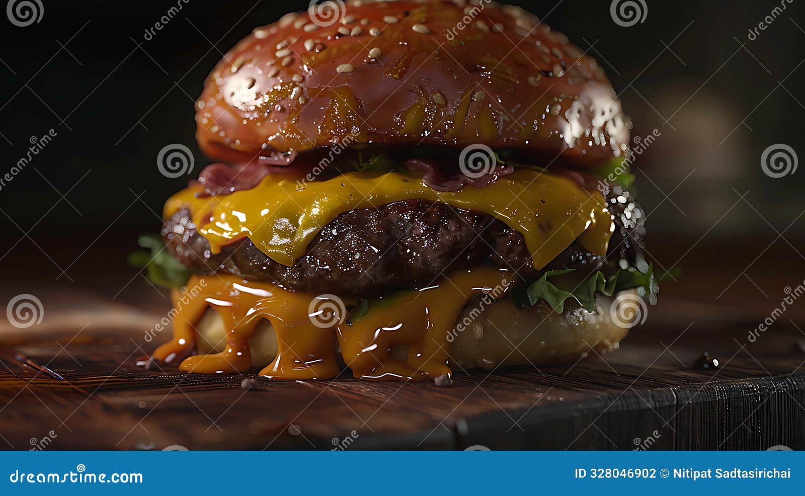 High-definition Capture of a Gourmet Burger, Layers Visible, Melting ...