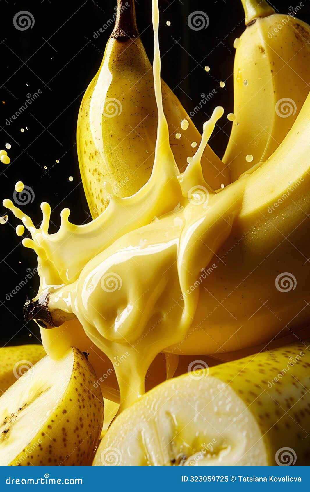 Banana Explosion with Cream Splash in HighDefinition CloseUp, Capturing ...