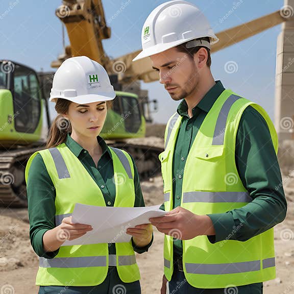 A Man and Woman Environmental Inspectors Verifying Environmental Compliance Documentation ...