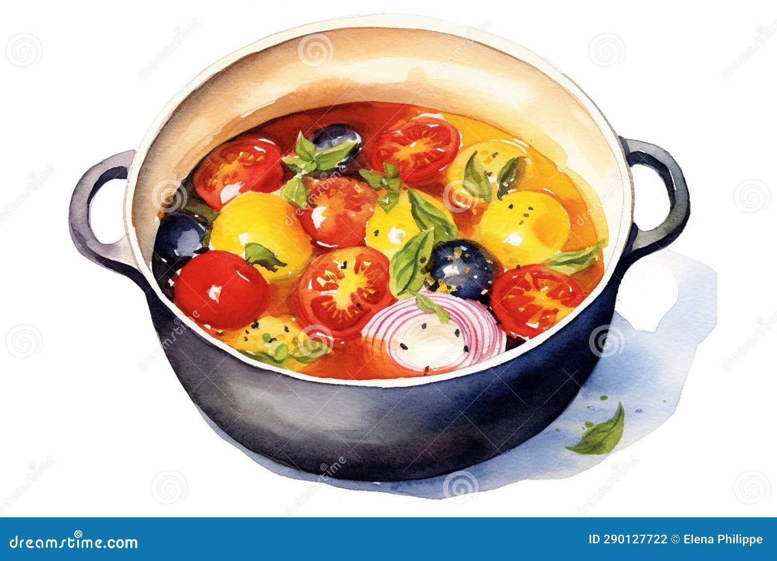 High Definition Soups, Watercolor, Slight Top View, Compilation, White ...
