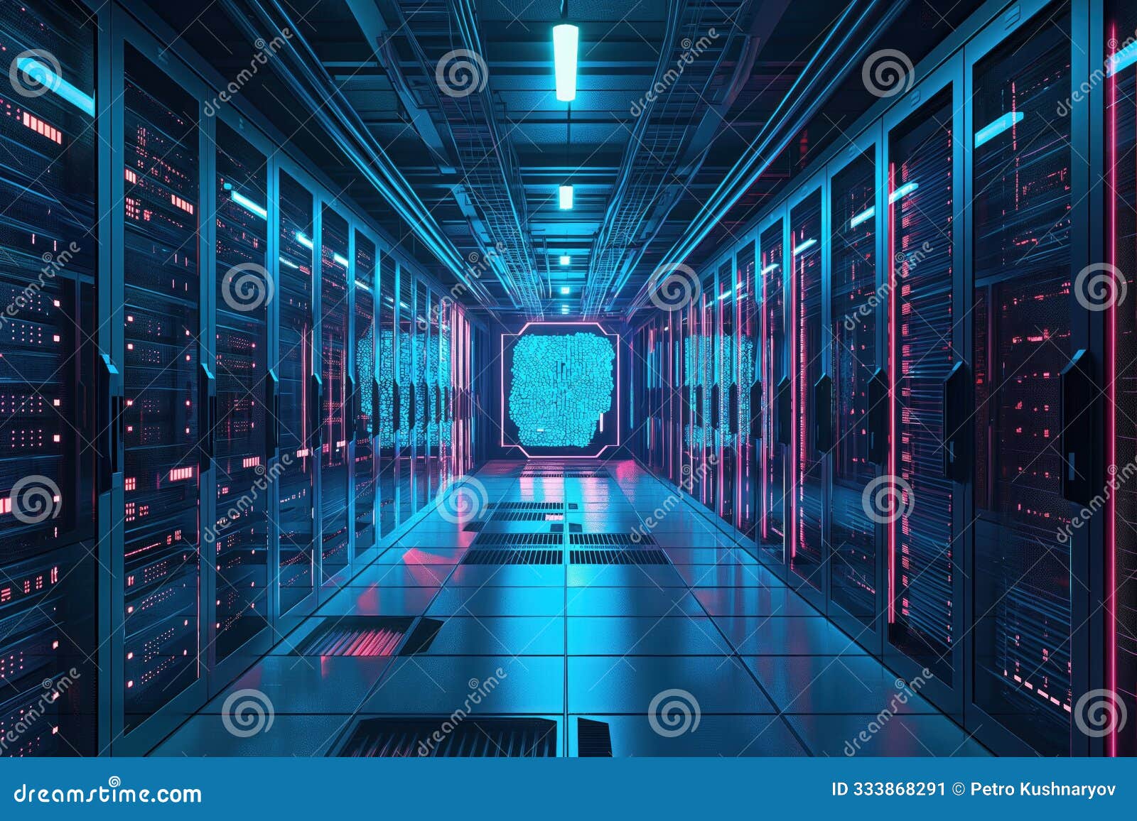 High-density Server Room with Rows of Computer Racks Housing Digital ...