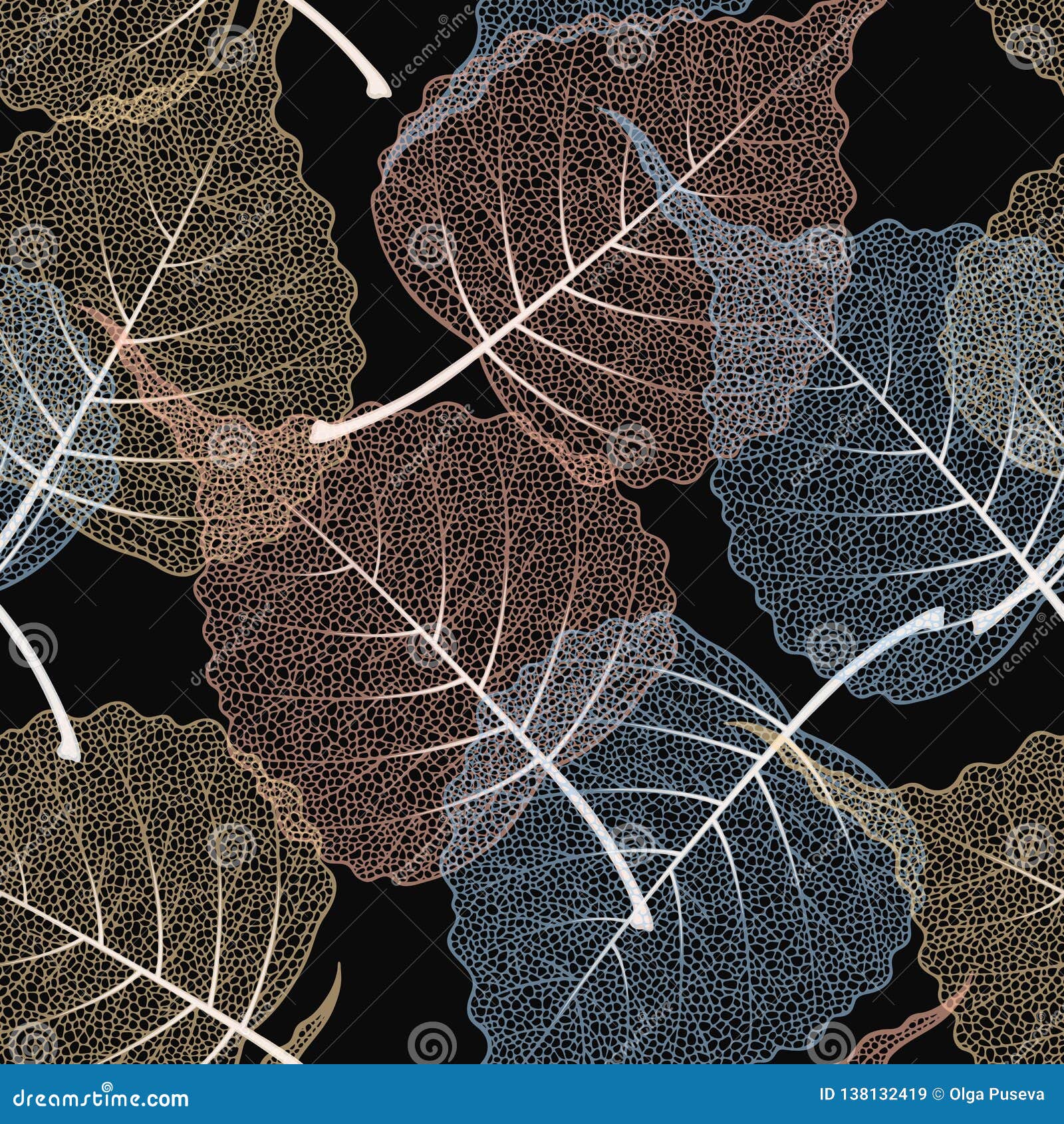 High Detail Skeleton Leaf Vector Seamless Pattern Stock Vector ...