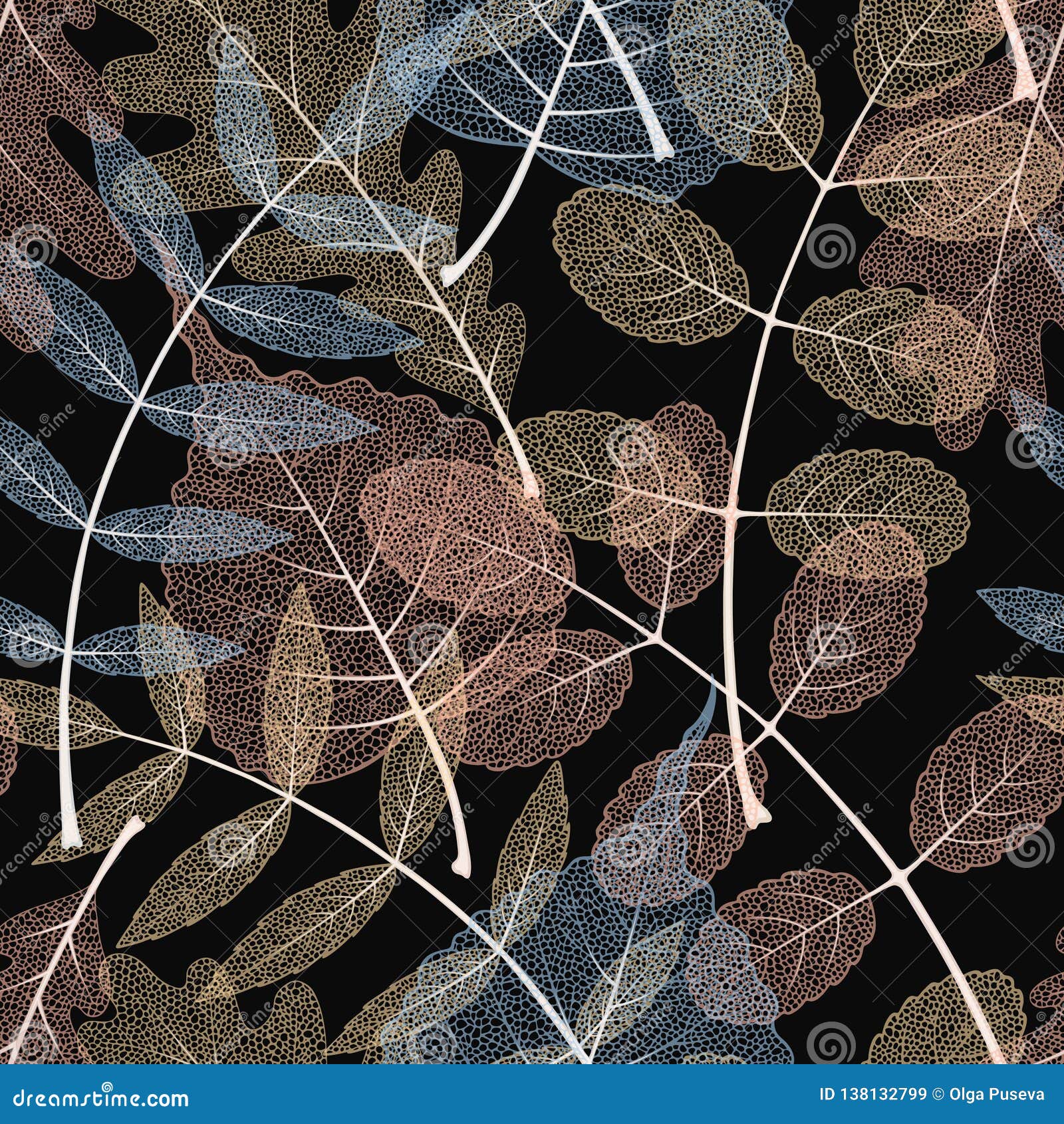 High Detail Skeleton Leaf Vector Seamless Pattern Stock Vector ...