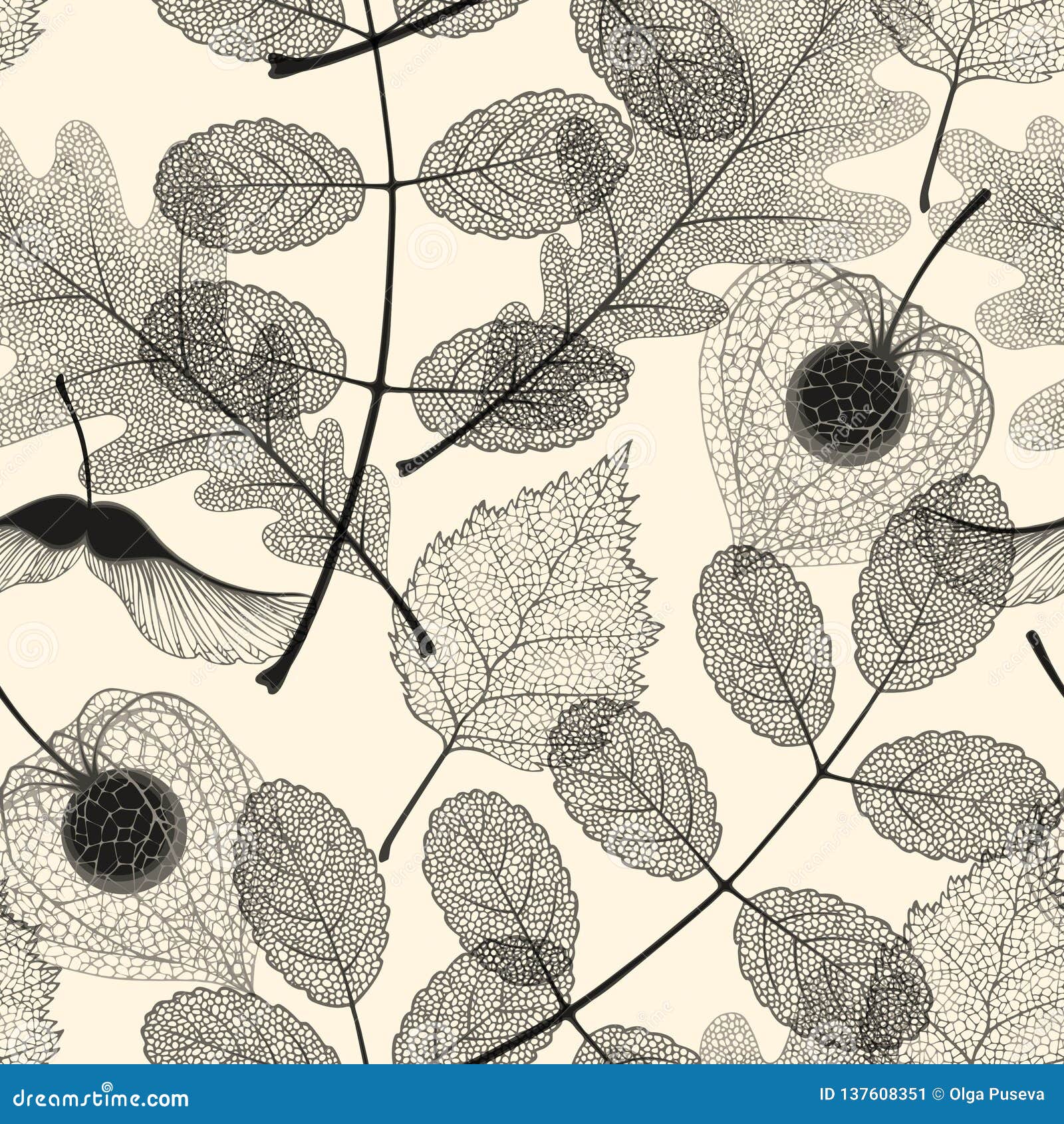 High Detail Skeleton Leaf Vector Seamless Pattern Stock Vector ...