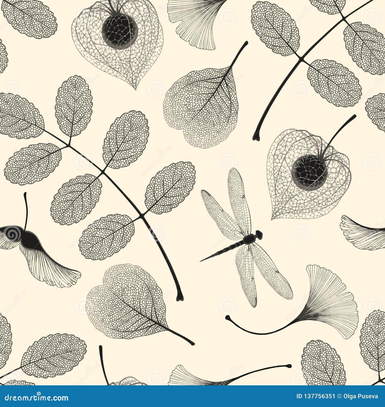 High Detail Skeleton Leaf Vector Seamless Pattern Stock Vector ...