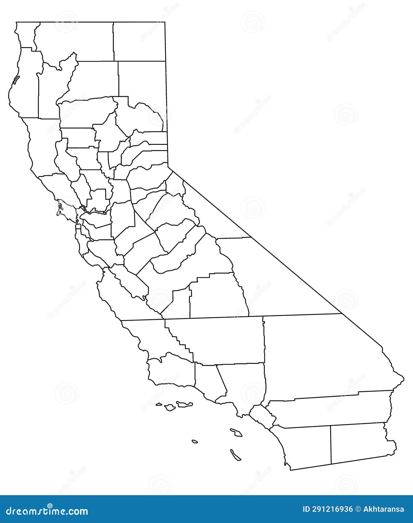 High Detailed Illustration Map - California State Map with Counties ...