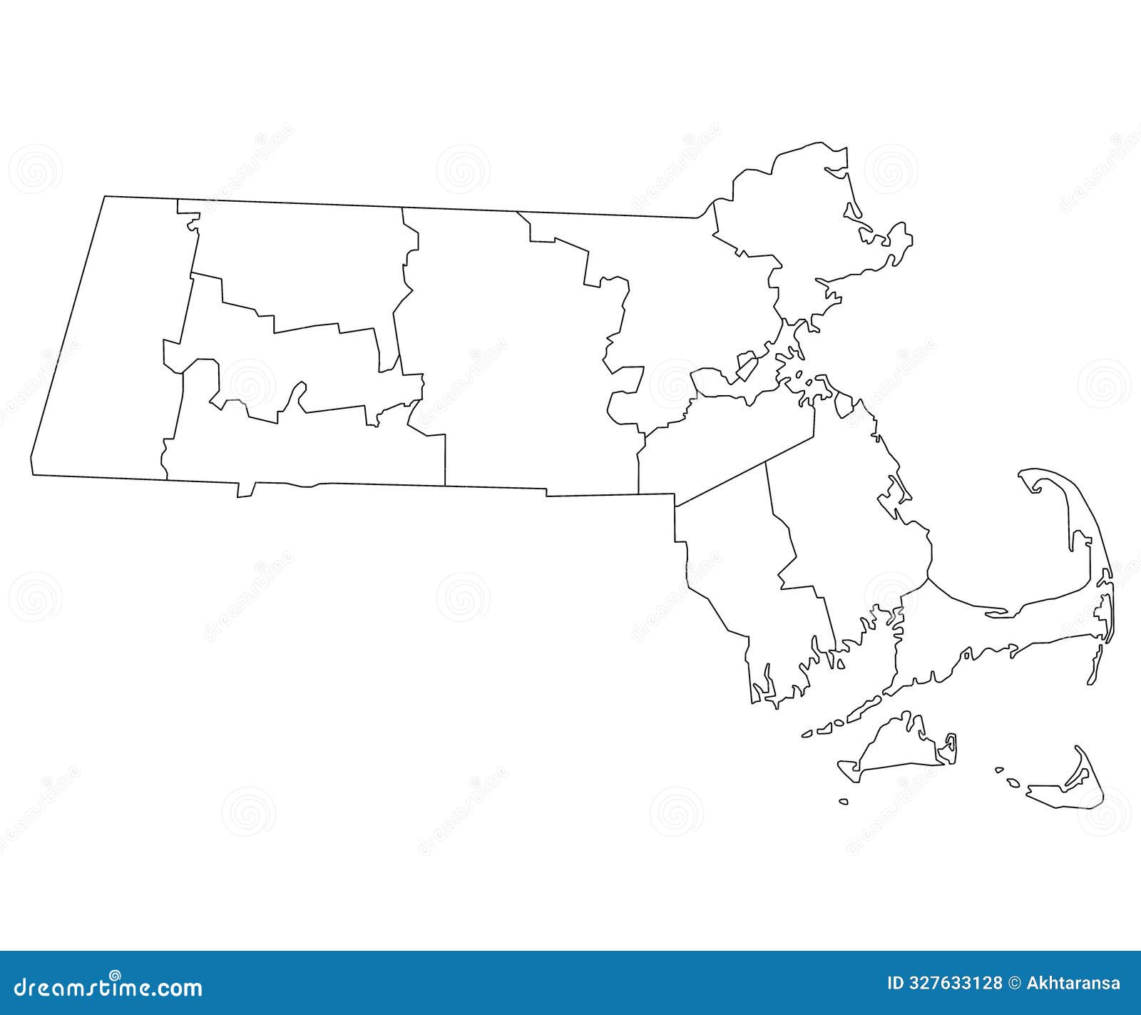 High Detailed Illustration Map - Outline Massachusetts State Map Stock ...