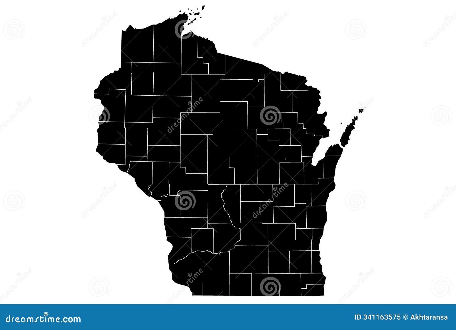 High Detailed Illustration Map - Outline Wisconsin State Map Stock ...