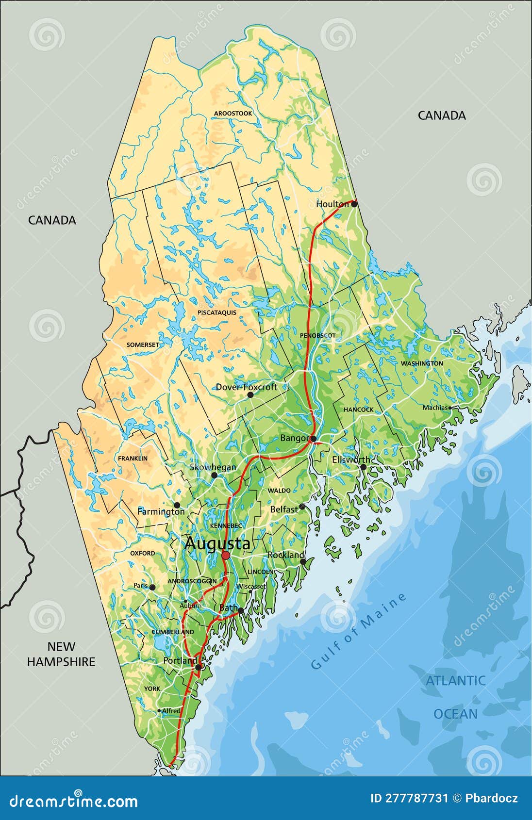 Detailed Maine Silhouette Map. Cartoon Vector | CartoonDealer.com ...