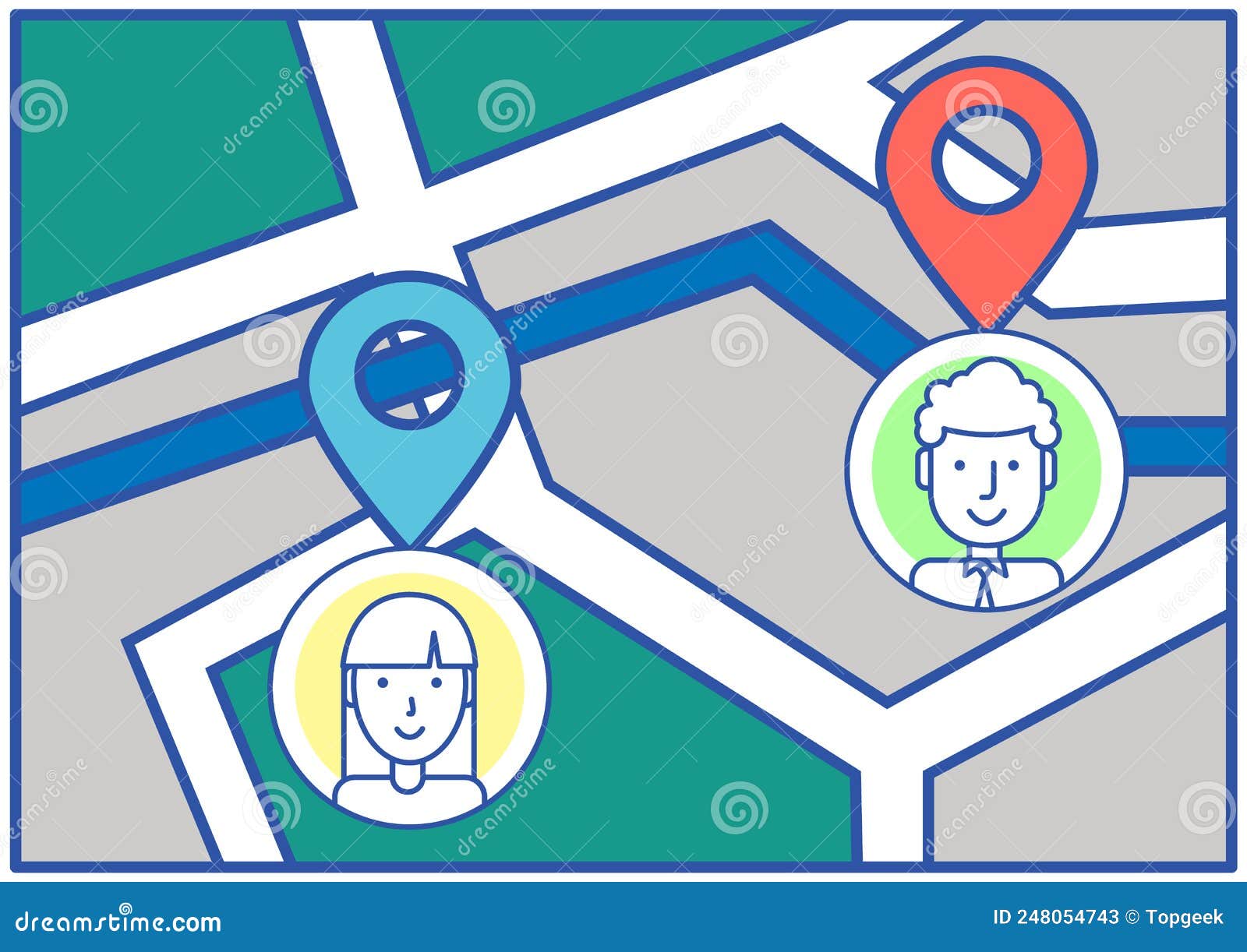 High Detailed Map with User Profile Icons. Program for Navigation and ...