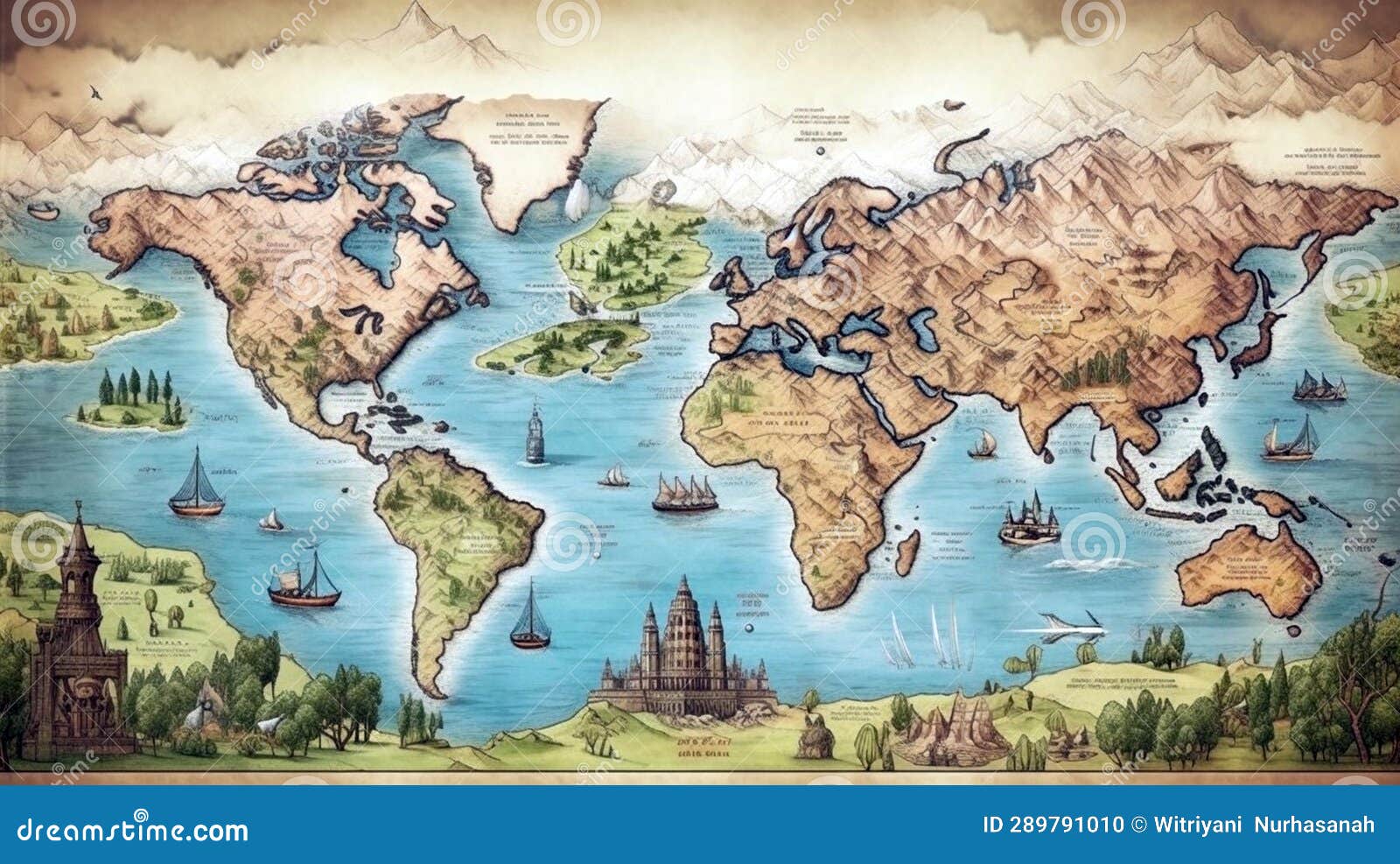 High Detailed, Old World Map with Decorative Elements. Vintage Map ...