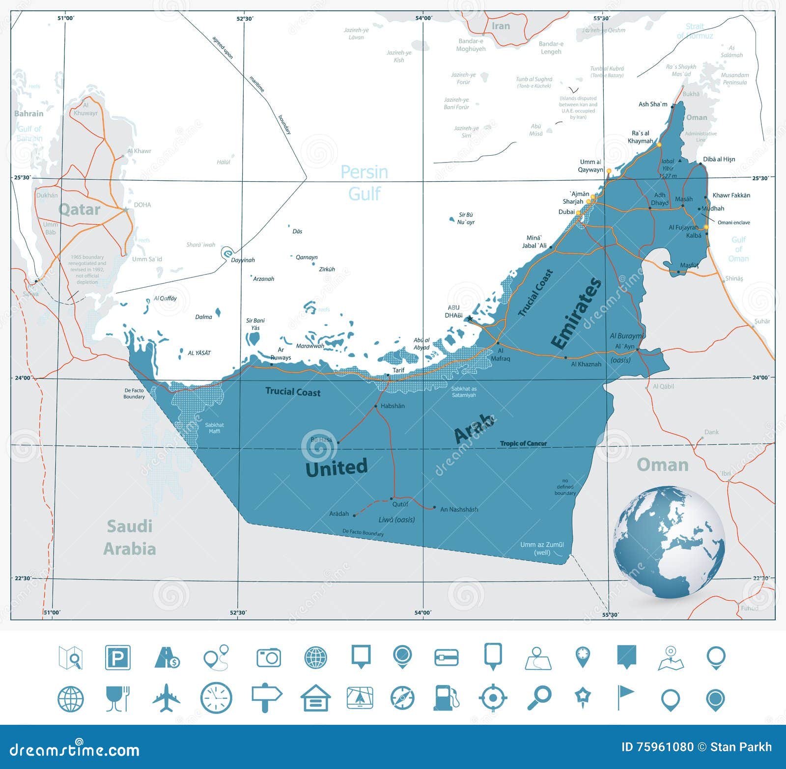 High Detailed United Arab Emirates Road Map Stock Vector Illustration