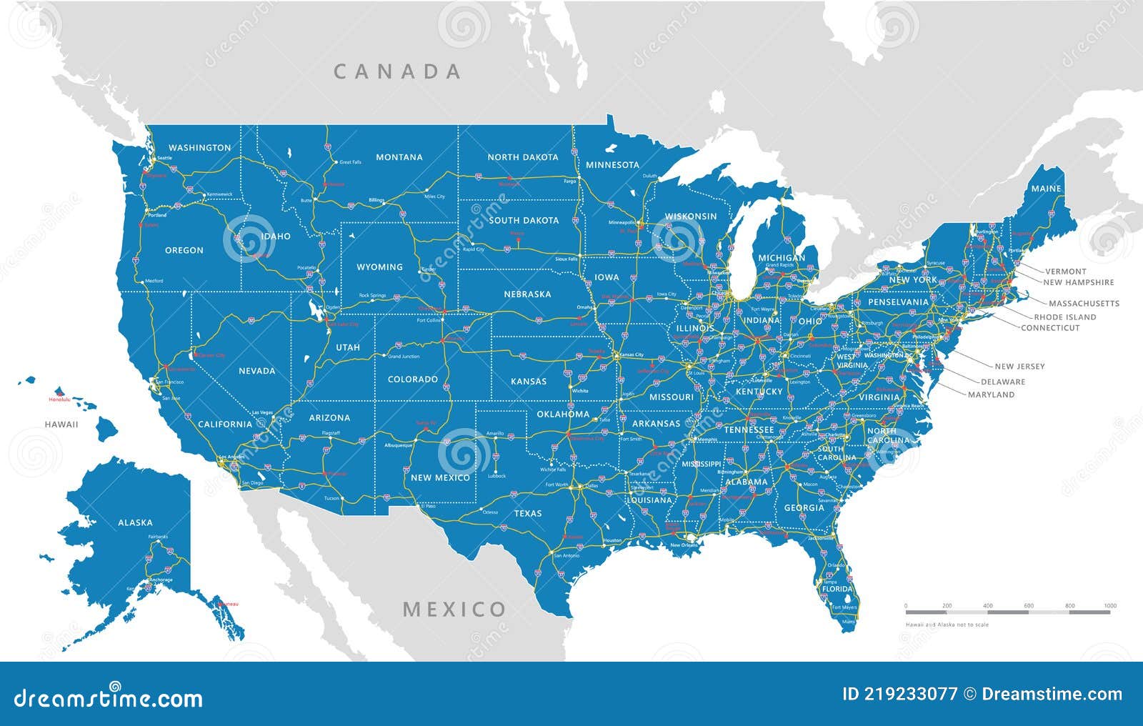 High Detailed USA Interstate Road Map Vector Template Stock Vector ...