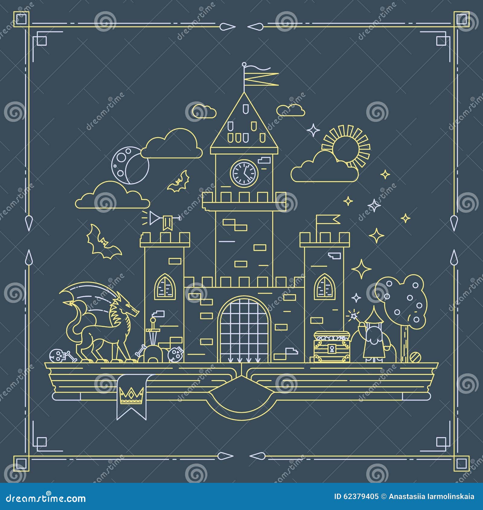 High Detailed Vector Illustration of Magic Kingdom. Modern Thin Line ...
