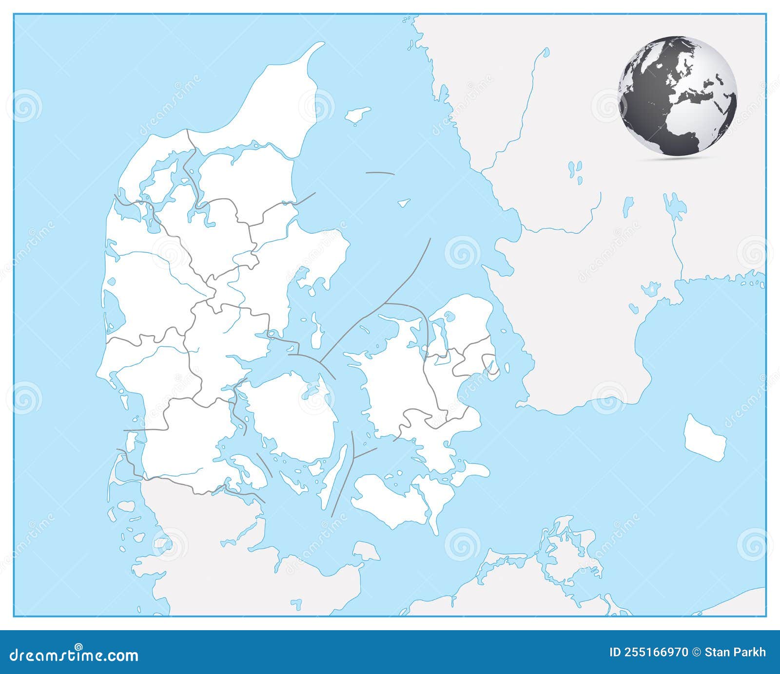 High Detailed White Map of Denmark Stock Vector - Illustration of shape ...