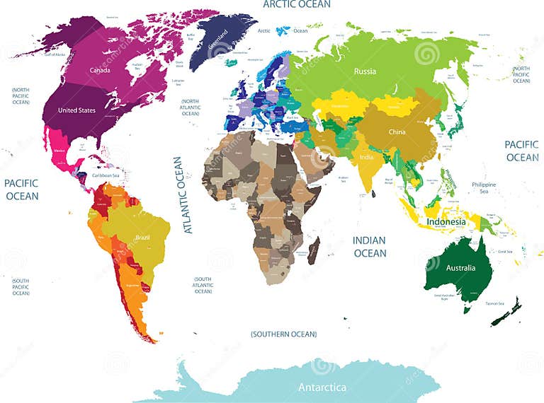 High Detailed World Map with Geographical Objects Names Stock Vector ...