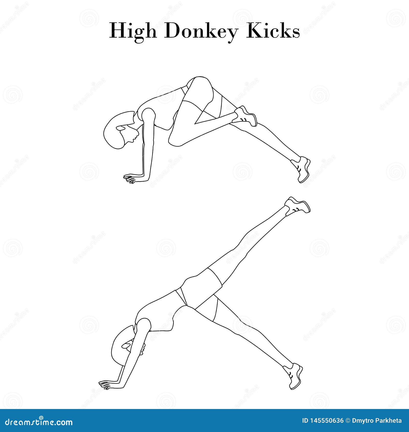 High Donkey Kicks Exercise Outline Stock Vector - Illustration of shape ...