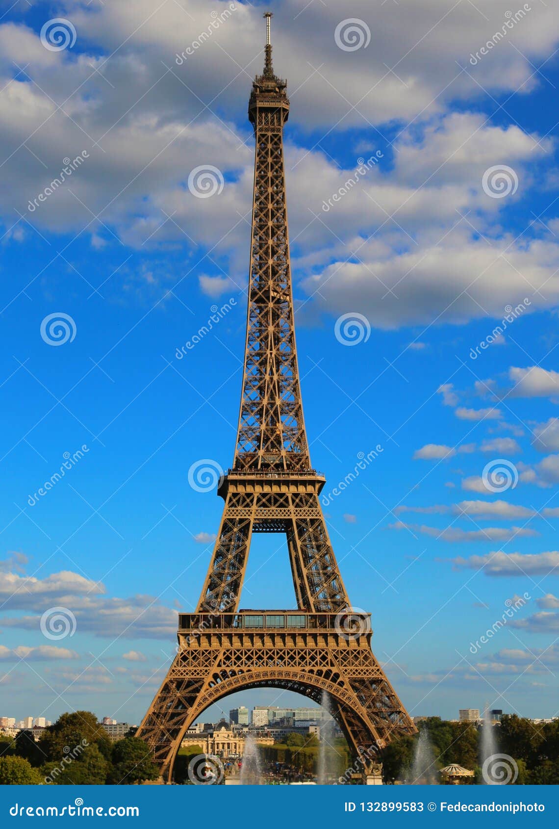High Eiffel Tower with Very Bright Colors and White Clouds in Th Stock ...
