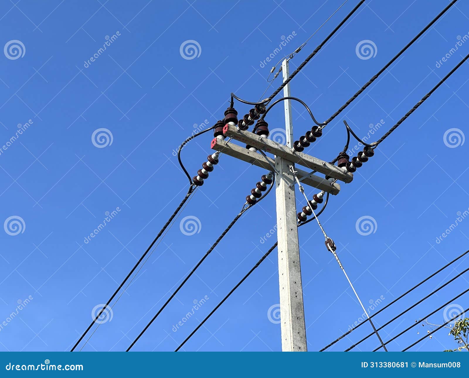 High Electric Pole and Blue Sky Background Stock Image - Image of ...