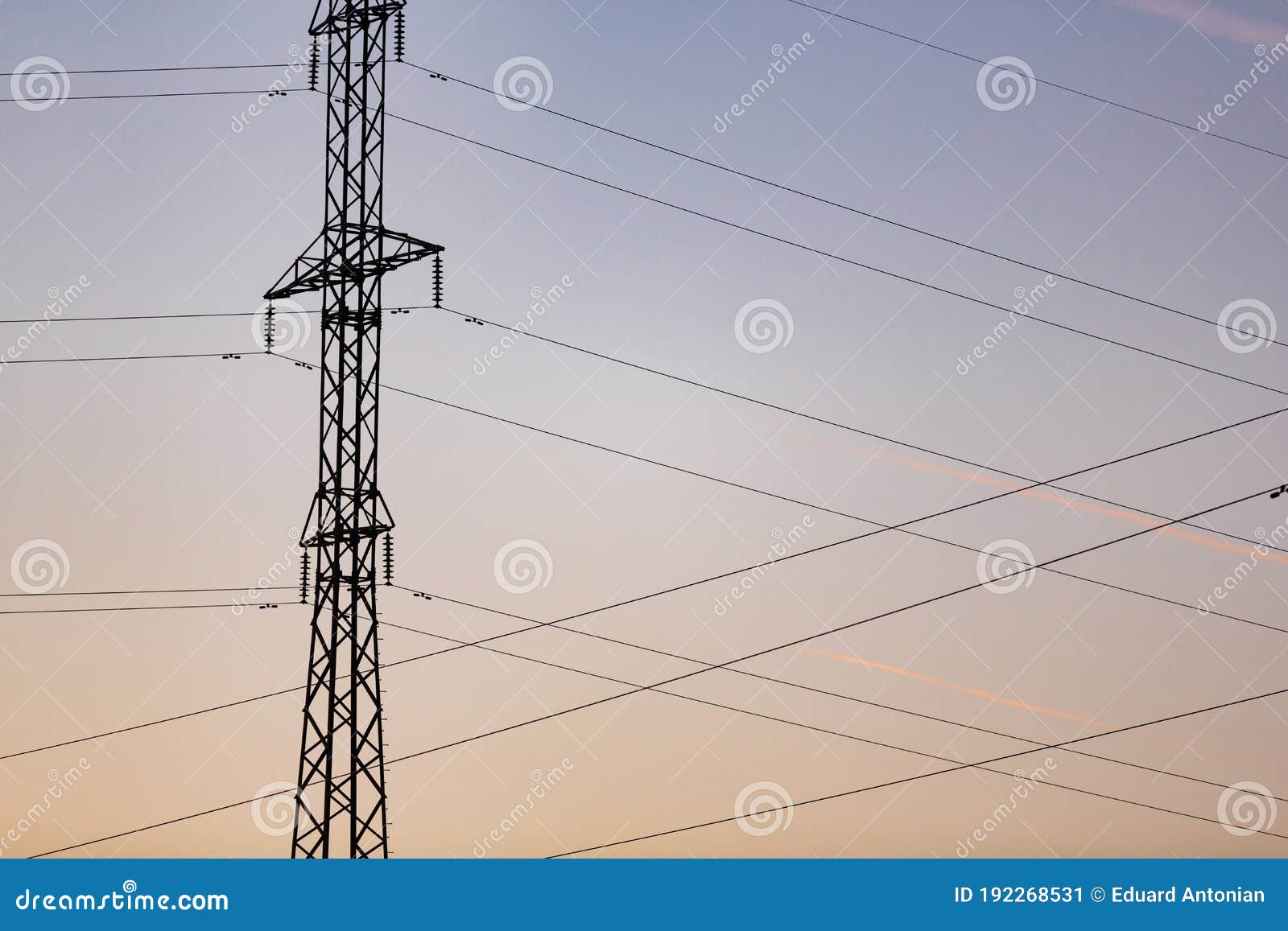 High Electrical Tower and a Lot of Intersecting Wires, Against the ...