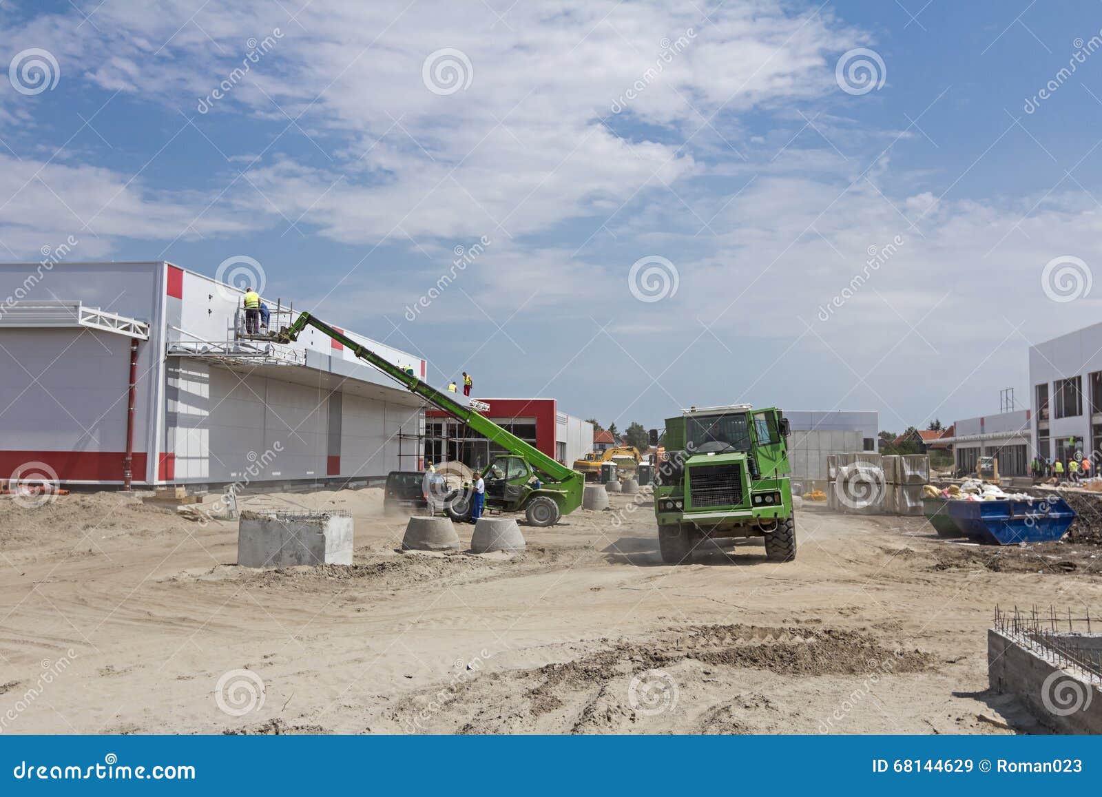 High Elevated Team of Workers on Construction Site. Editorial Stock ...