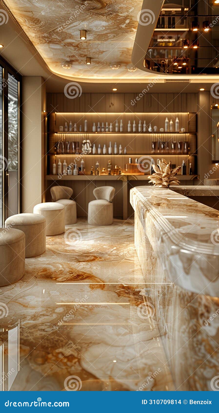 High-end Beauty Salon with Marble Counters and Plush Seating3D Render ...