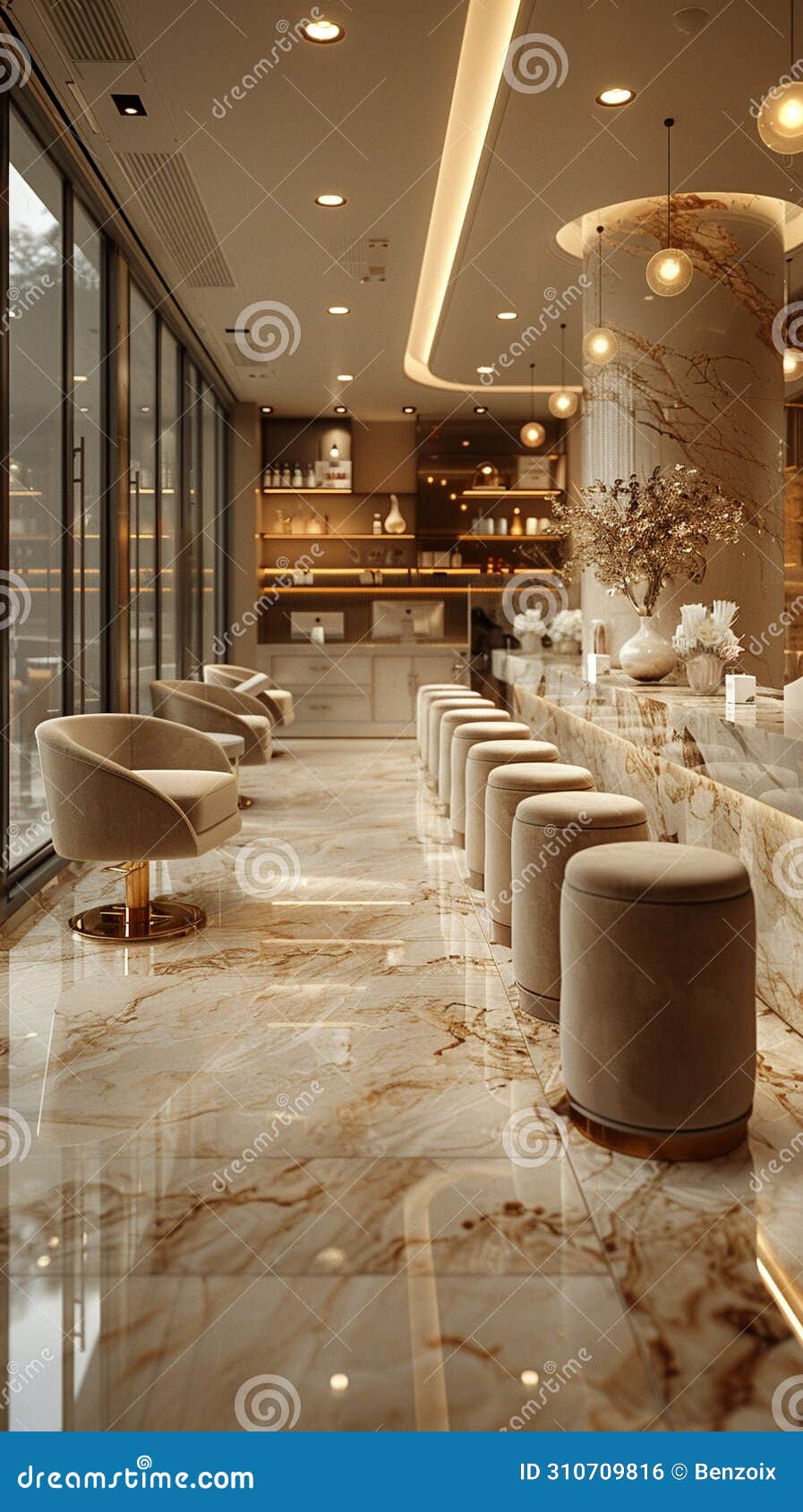 High-end Beauty Salon with Marble Counters and Plush Seating3D Render ...