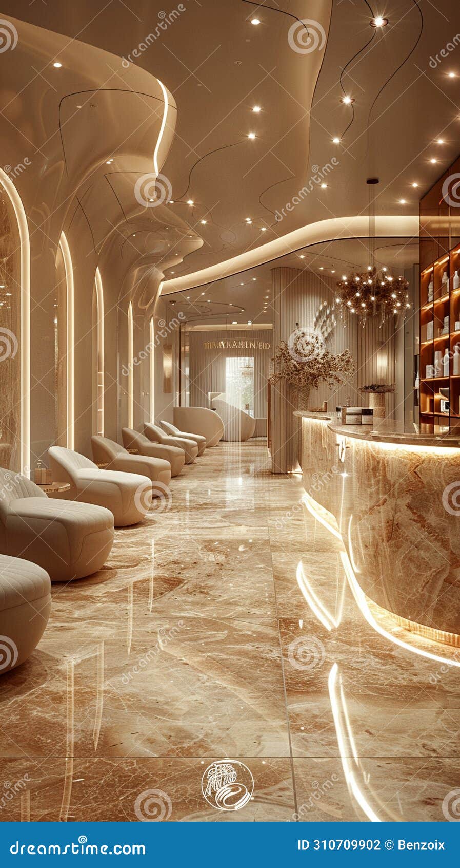 High-end Beauty Salon with Marble Counters and Plush Seating3D Render ...