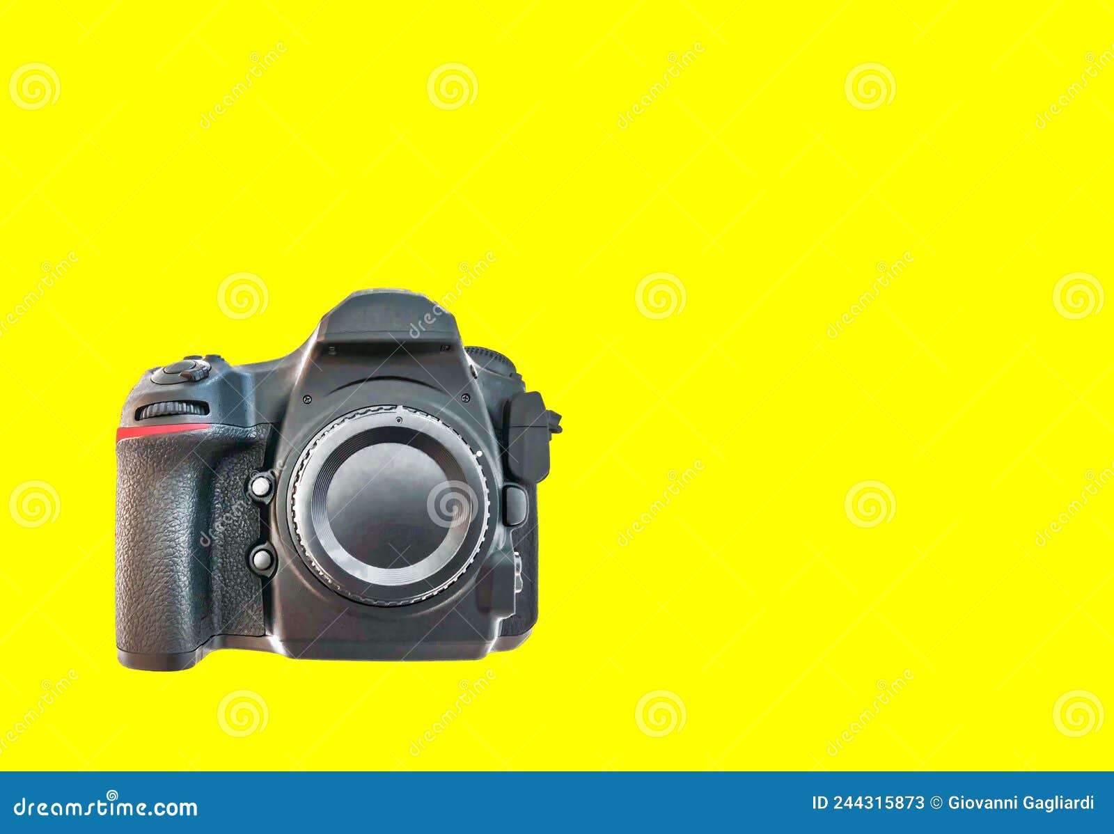 High End Dslr Camera Front View, Isolated on a Yellow Background Stock ...